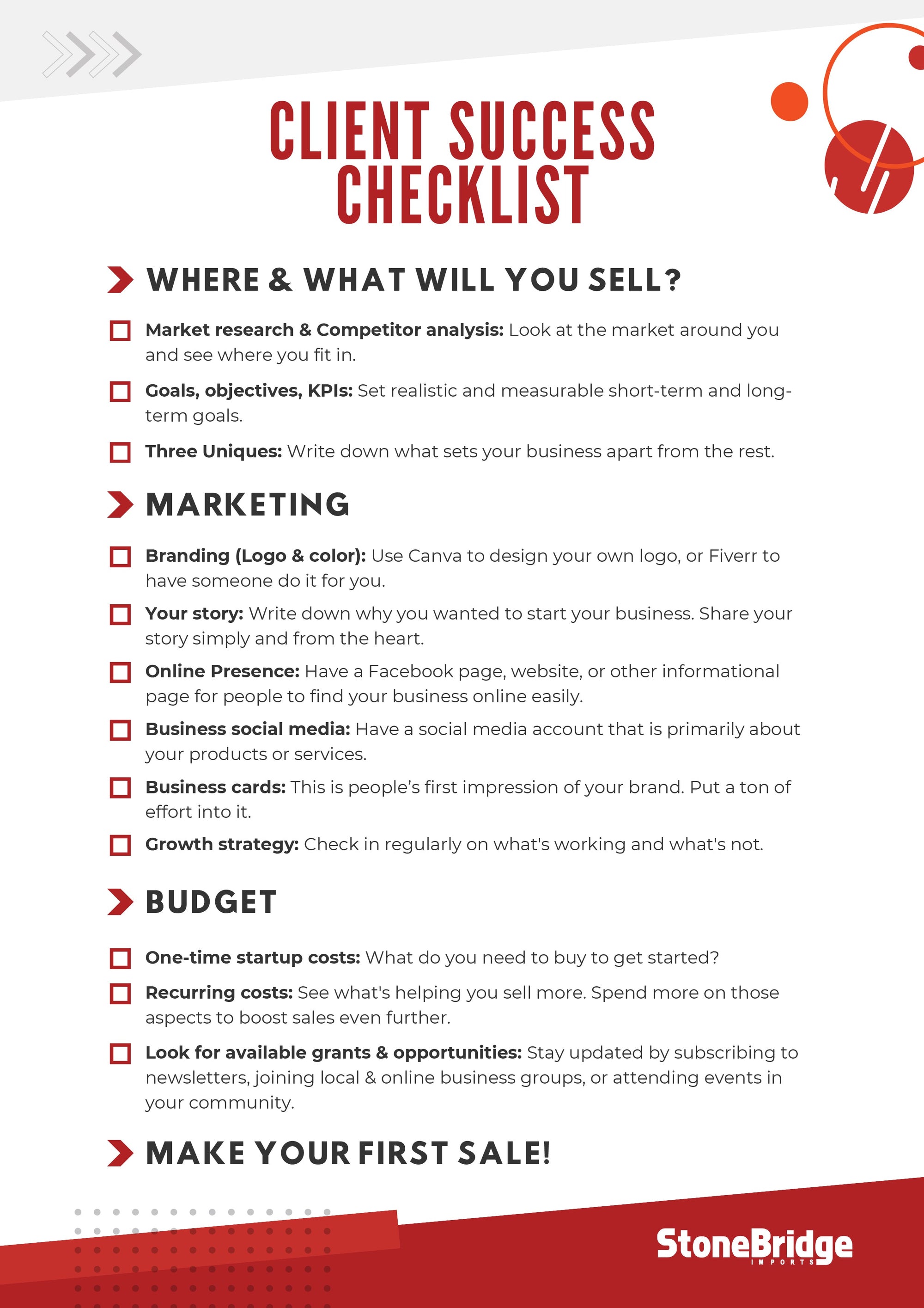 Client Success Checklist – Stonebridge Imports
