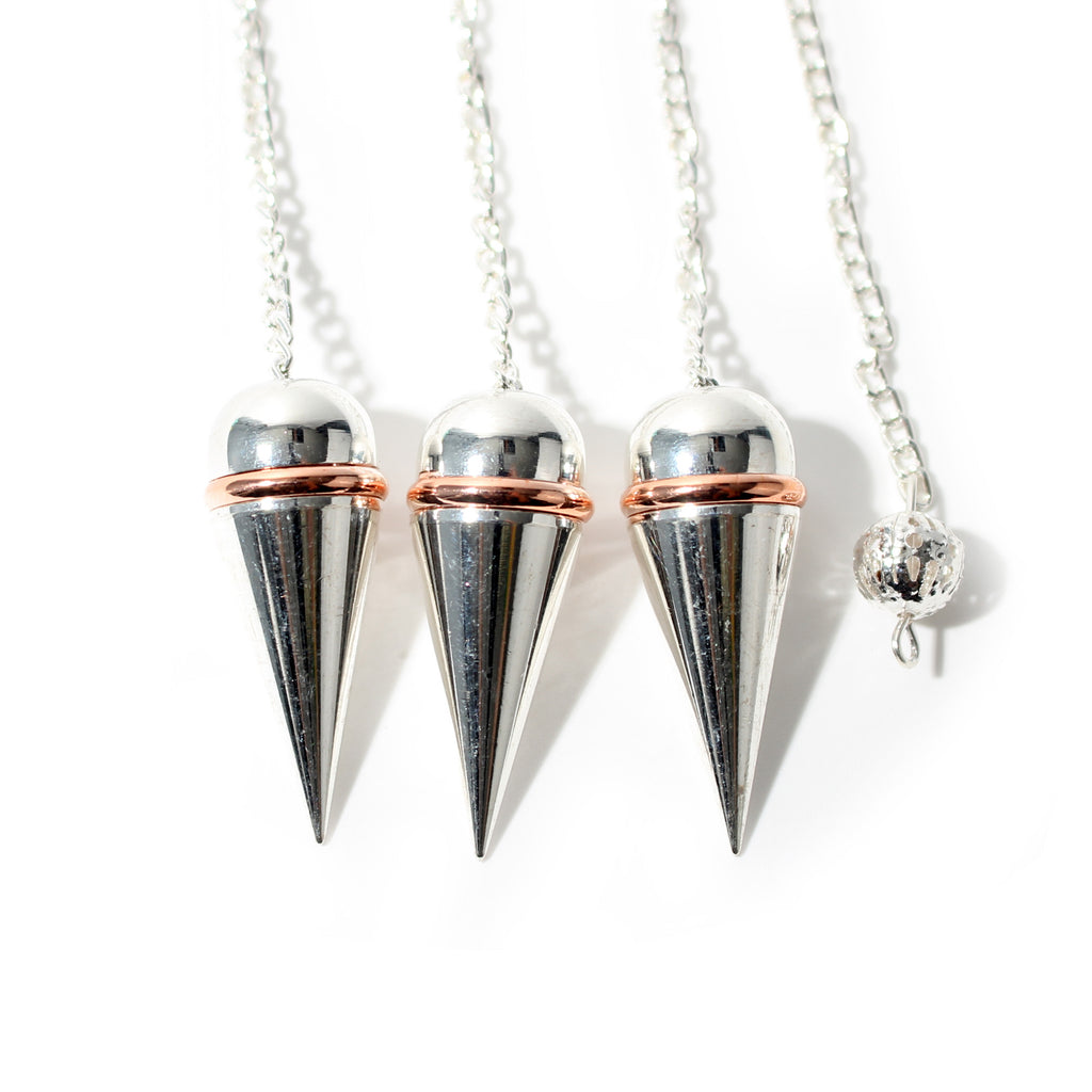 Silver Colour Metal Secret Chamber Point Pendulum with Copper Ring and ...